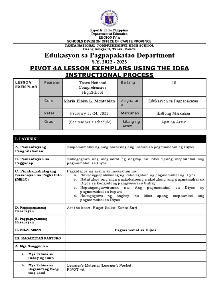 EsP10 - LE Pagmamahal Sa Diyos | PDF