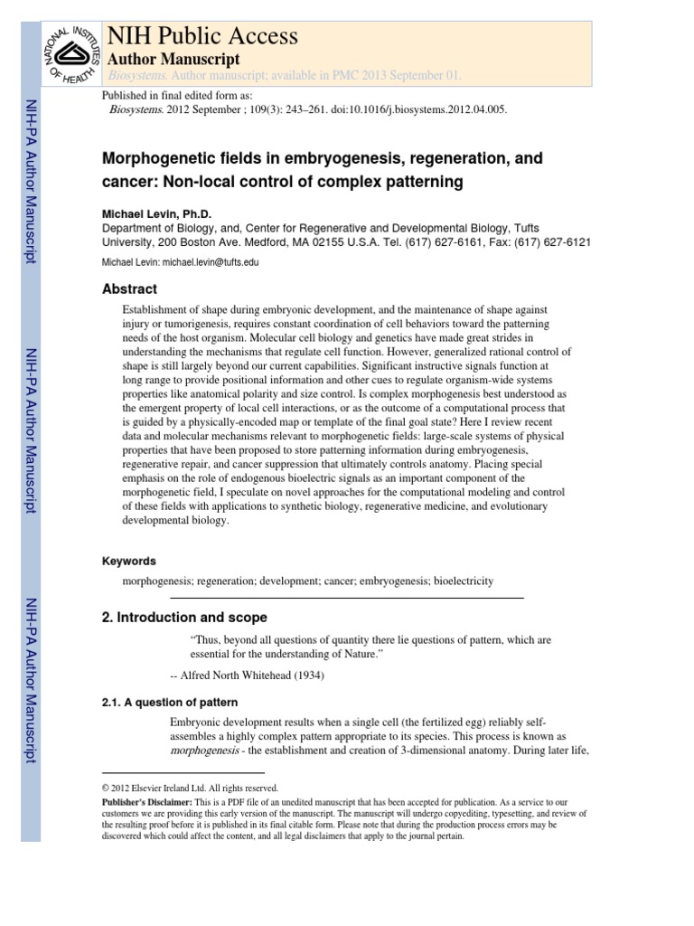 Morphogenetic Fields in Embryogenesis, Regeneration, and Cancer - Non-Local Control of Complex ...