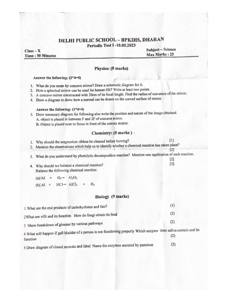Science CBSE Class 10 Question Paper (Combined) | PDF