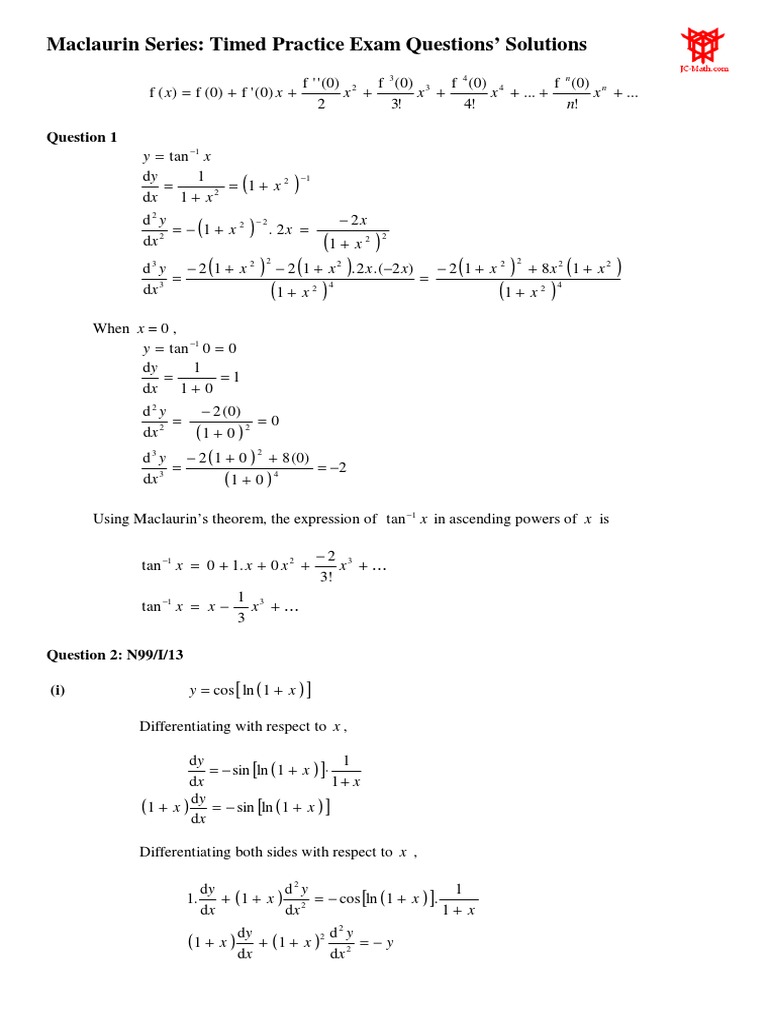 Maclaurin Series Practice Exam Solutions | PDF