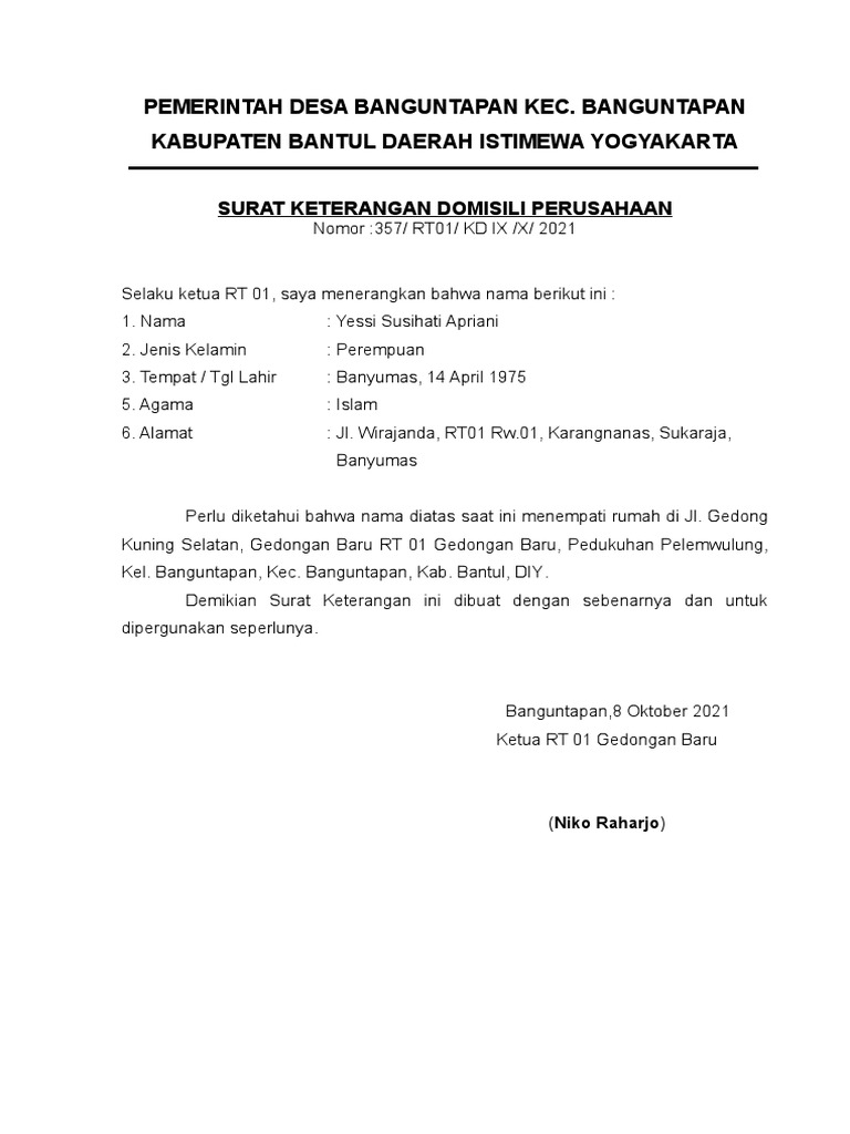 Surat Keterangan Domisili Perusahaan | PDF