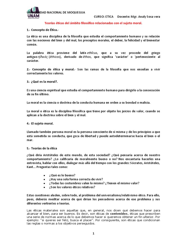 Teorías Éticas y Sujeto Moral | PDF | Moralidad | Virtud