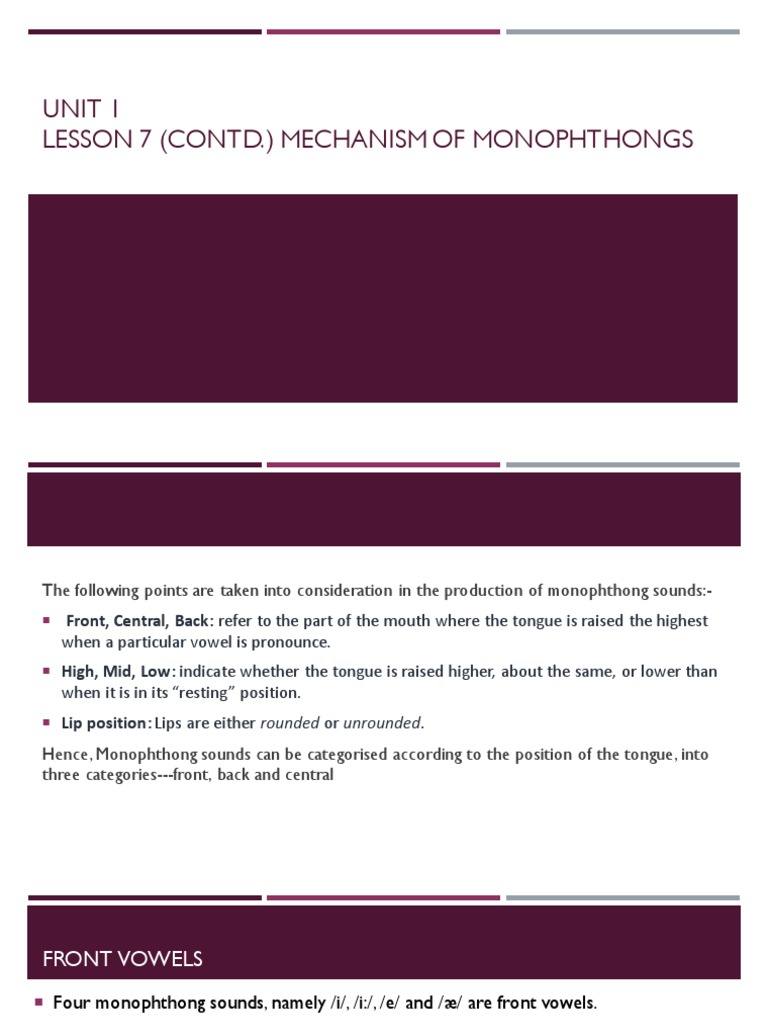 Mechanism of Monophthongs | PDF