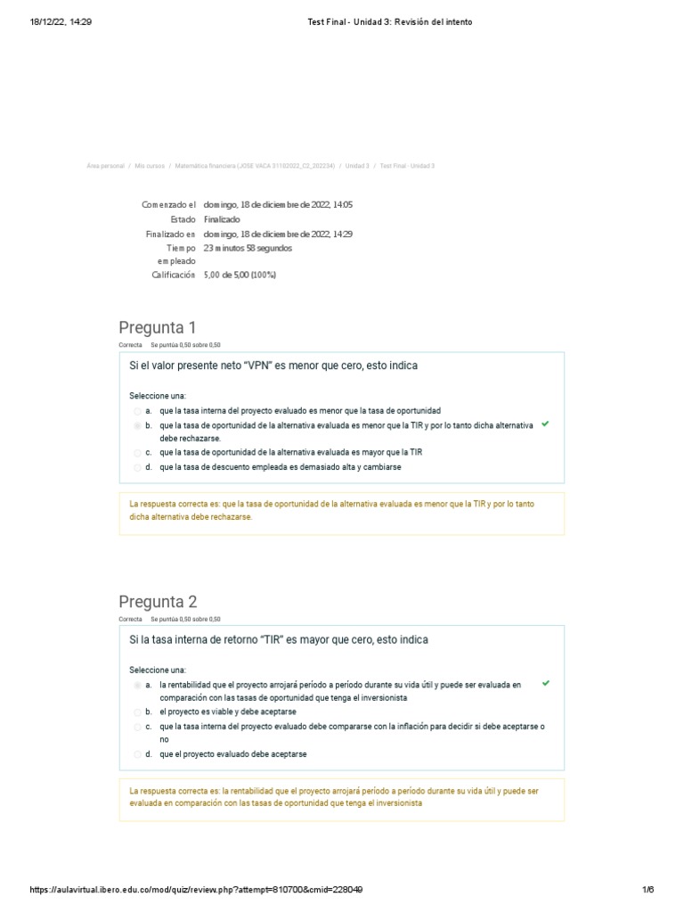 1 Intento... Test Final - Unidad 3 - Revisión Del Intento | PDF | Tasa ...