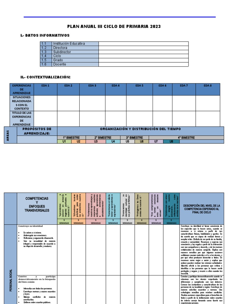 PLAN ANUAL III CICLO 2023 - Modelo | PDF | Aprendizaje | Geometría