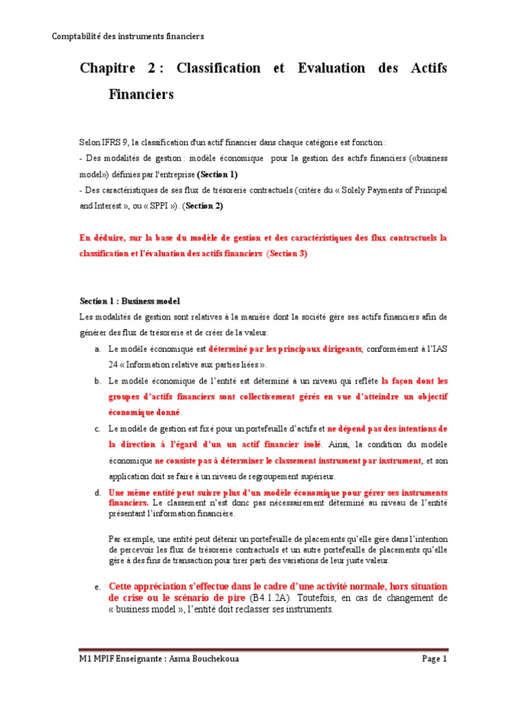 Chapitre 2 - Classification Et Évaluation Des Instruments Financiers ...