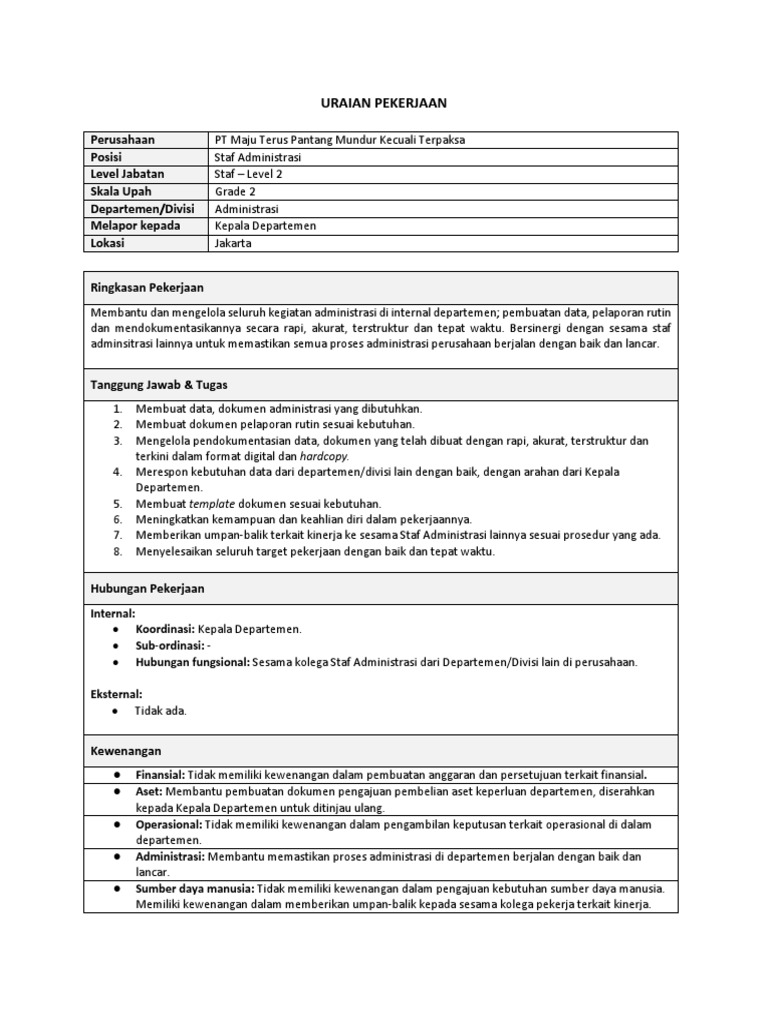 Uraian Pekerjaan - Template | PDF