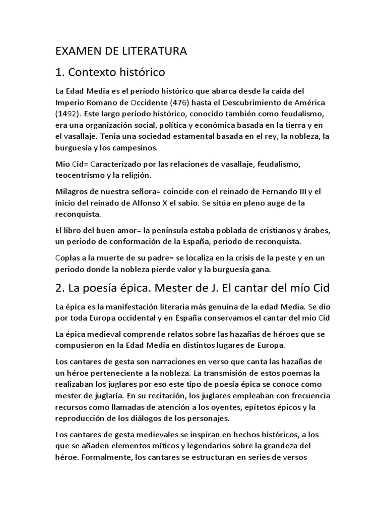 Examen de Literatura | PDF | Poesía | Literatura española