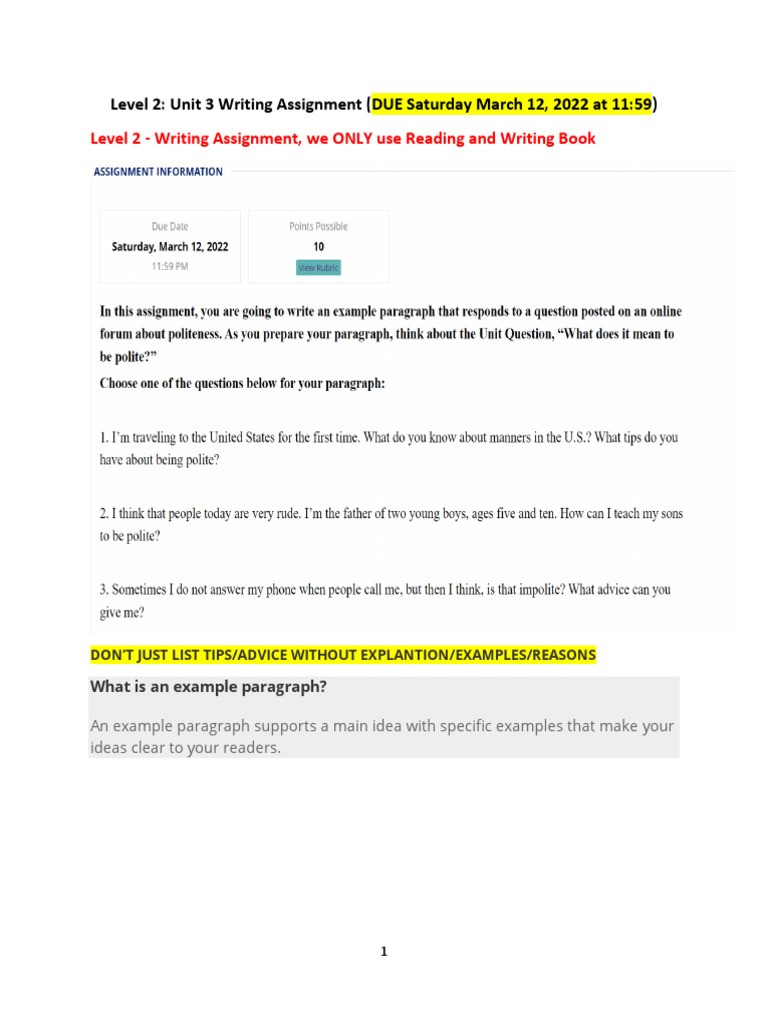 Unit 3 Writing Assignment Guidelines | PDF | Writing | Applied Linguistics