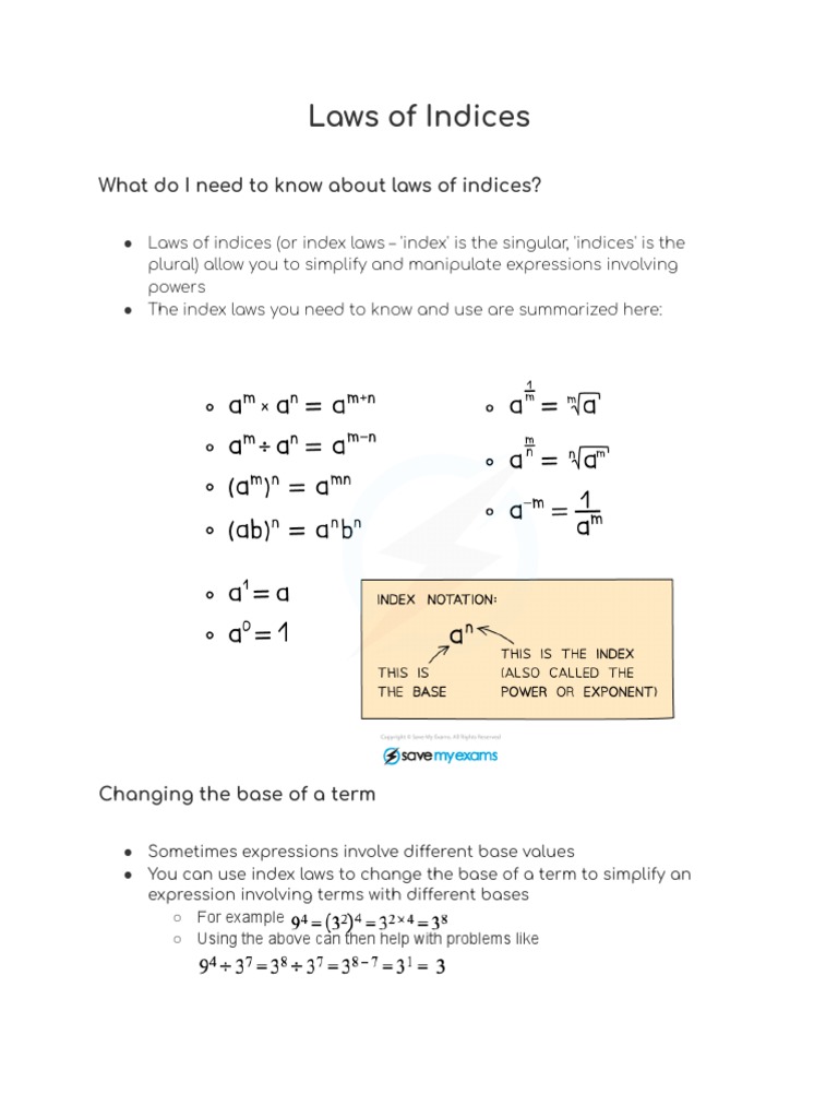 1.1.1 Laws of Indices | PDF