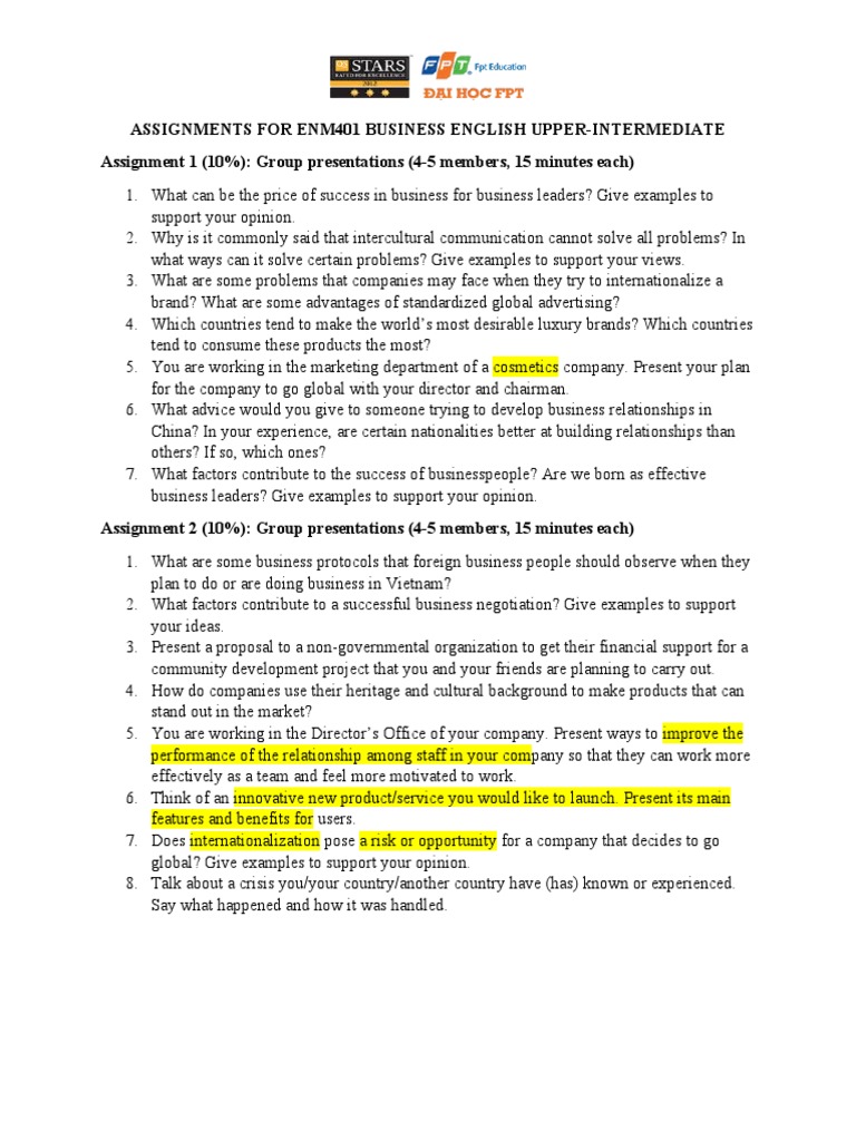 ENM401 - Assignment Topics | PDF | Brand | Cross Cultural Communication