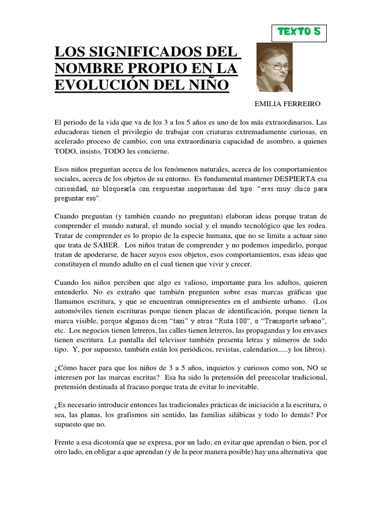 El SIGNIFICADO Del Nombre Propio en La Evolución Del Niño | PDF ...
