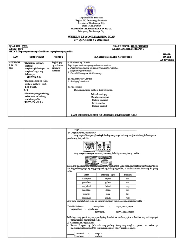 WLP Q2 W2 Filipino | PDF