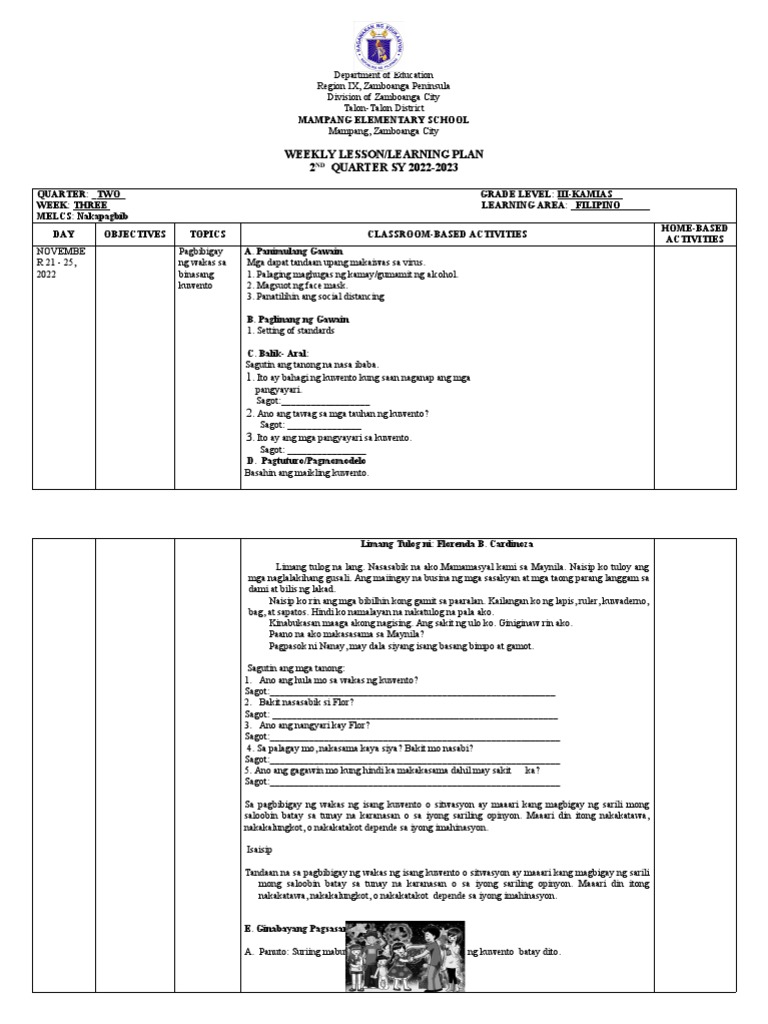 WLP Q2 W1 Filipino | PDF
