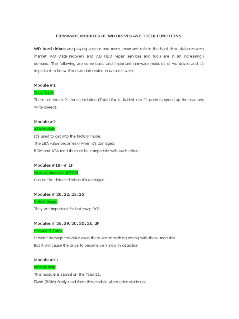 Firmware Modules of WD Drives and Their Functions | PDF