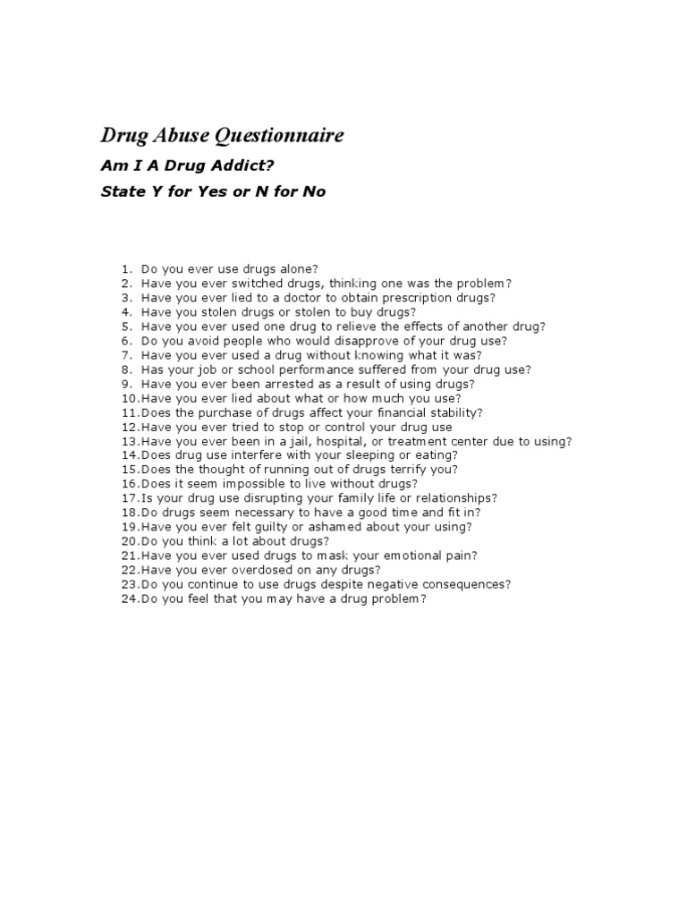 Drug Abuse Questionnaire | PDF | Substance Abuse | Substance Dependence