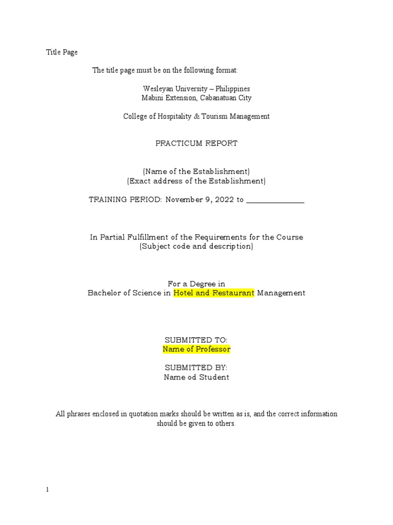 Practicum Report Guidelines for Students | PDF | Business