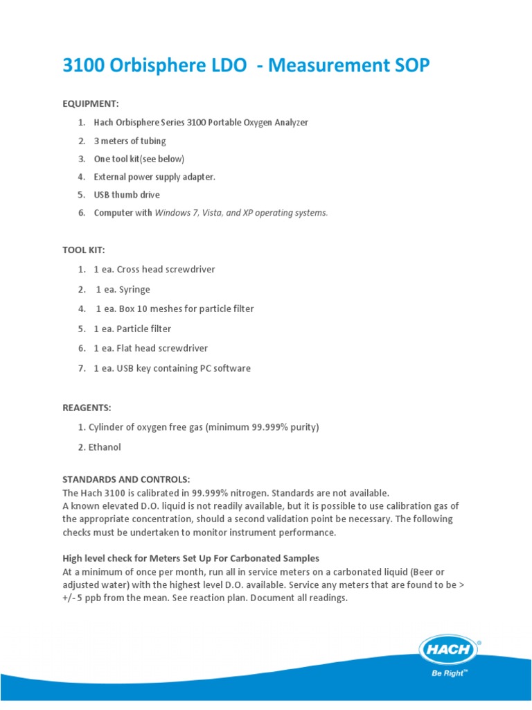 Orbisphere 3100 SOP Document | PDF | Valve | Calibration