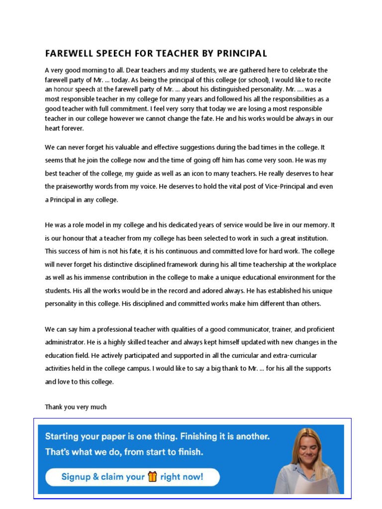 Sample Farewell Speech For Teachers | PDF | Teachers