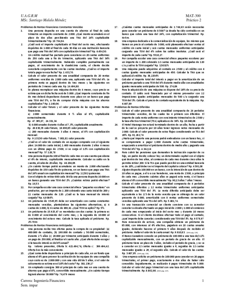 Practica - 2 Impar I 2020 | PDF | Interés | Bancos