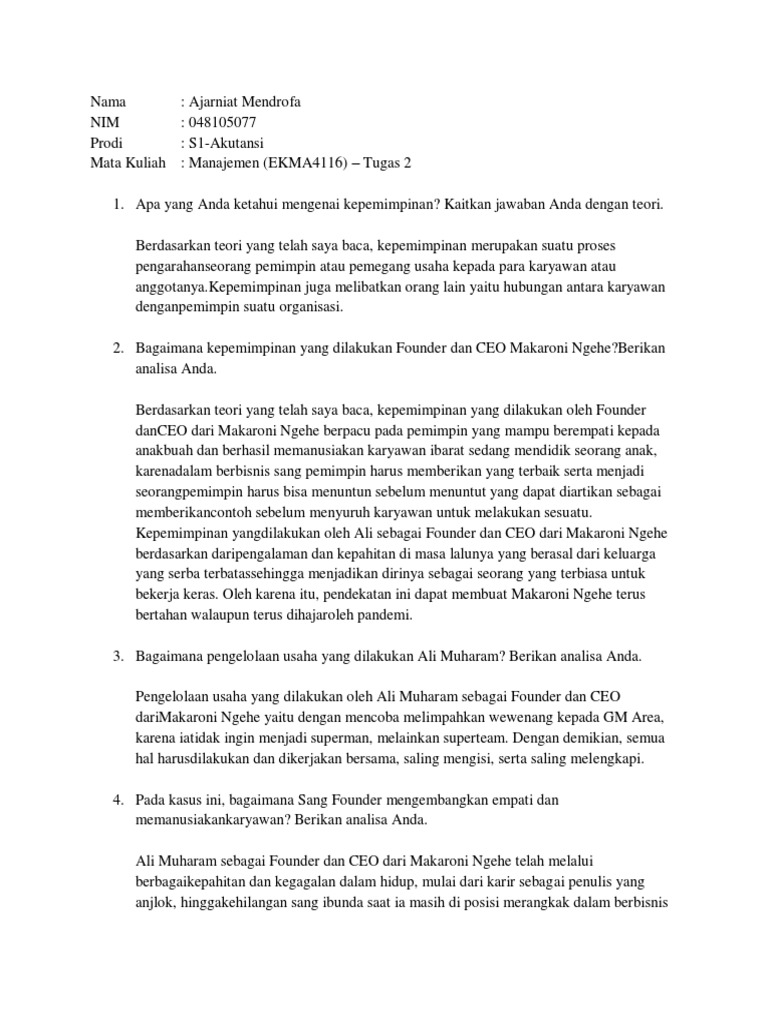 Tugas 2 - Manajemen - Ajarniat Mendrofa | PDF | Karier & Perkembangan