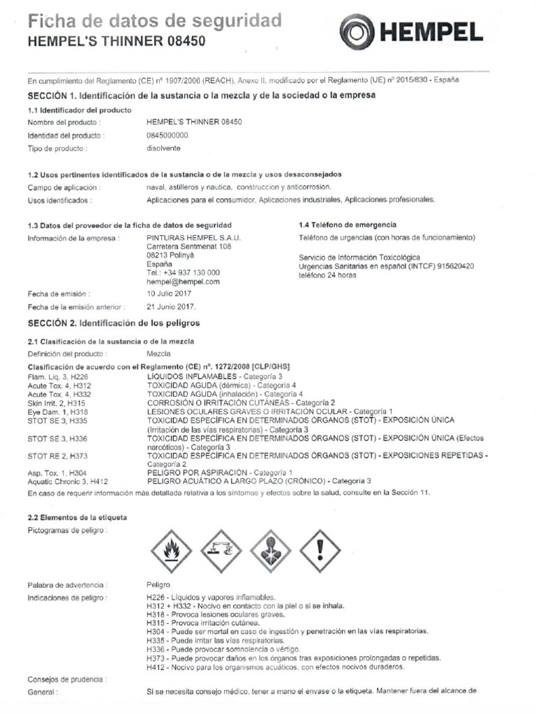 FDS - Hempel - S Thinner 08450 | PDF