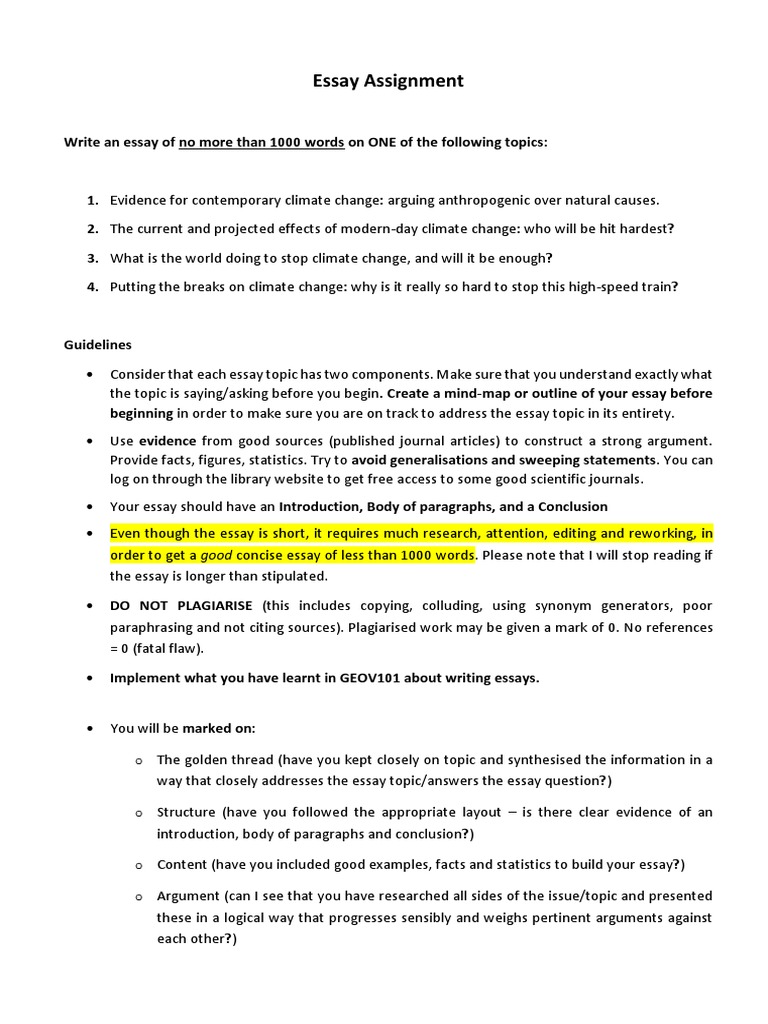 Climate Change Essay Assignment Guide | PDF | Essays | Argument
