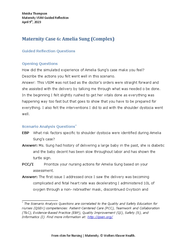 Amelia Sung MAternity VSIM Guided Reflection | PDF | Childbirth | Nursing