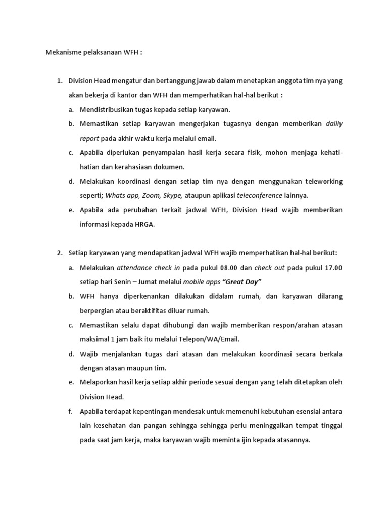 Mekanisme Pelaksanaan WFH | PDF | Karier & Perkembangan