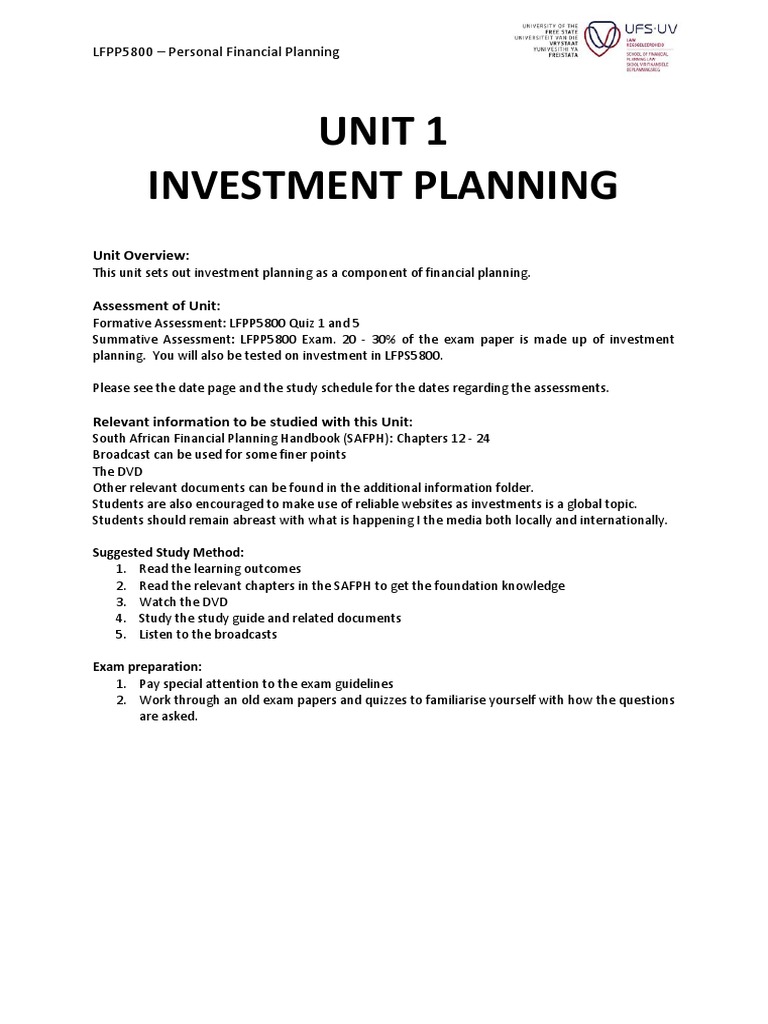 LFPP5800 - Unit 1 - Investment Planning 2020 | PDF