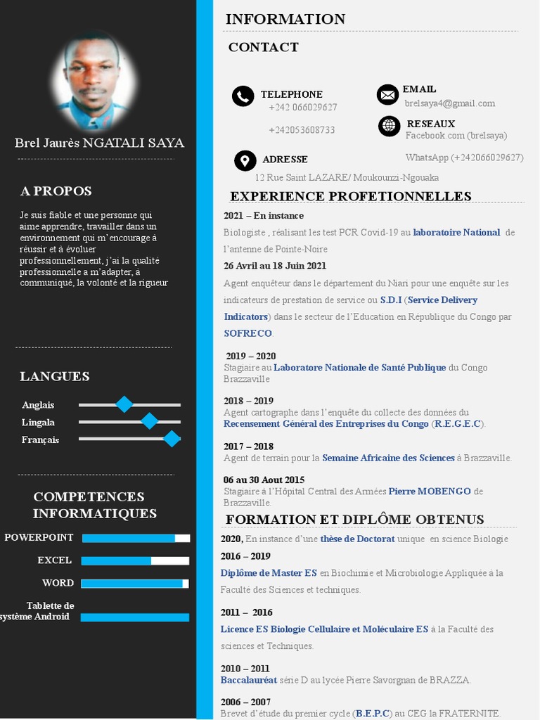 Mon CV | PDF | République du Congo | Réaction en chaîne par polymérase