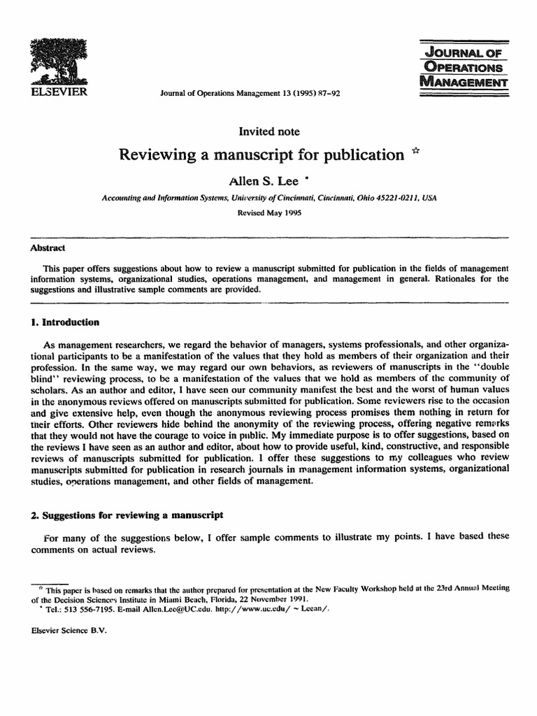PR01 Lee JOM1995-Reviewing A Manuscript For Publication | PDF