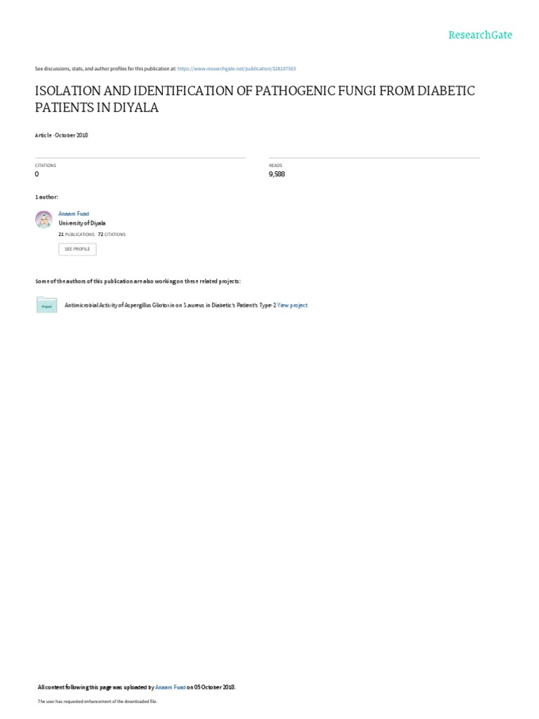 Isolation and Identification of Pathogenic Fungi From Diabetic Patients ...