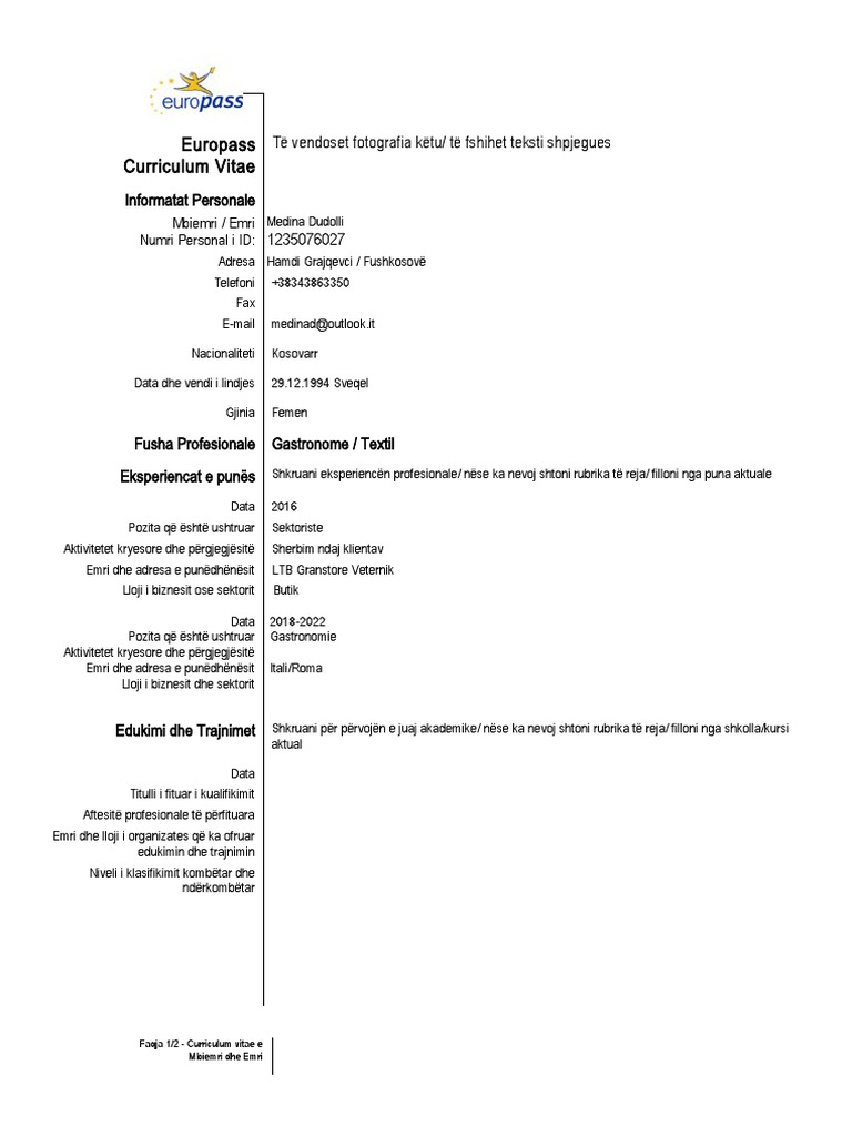 CV Europas Shqip 1 | PDF