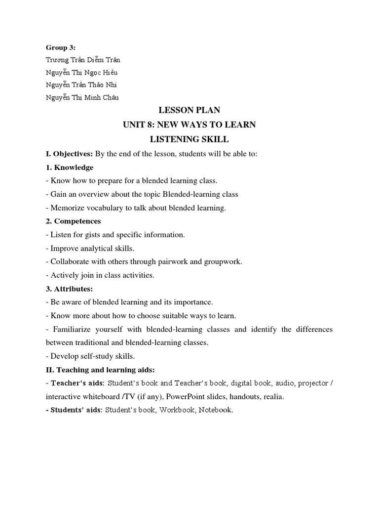 Listening Lesson Plan | PDF | Teachers | Lesson Plan