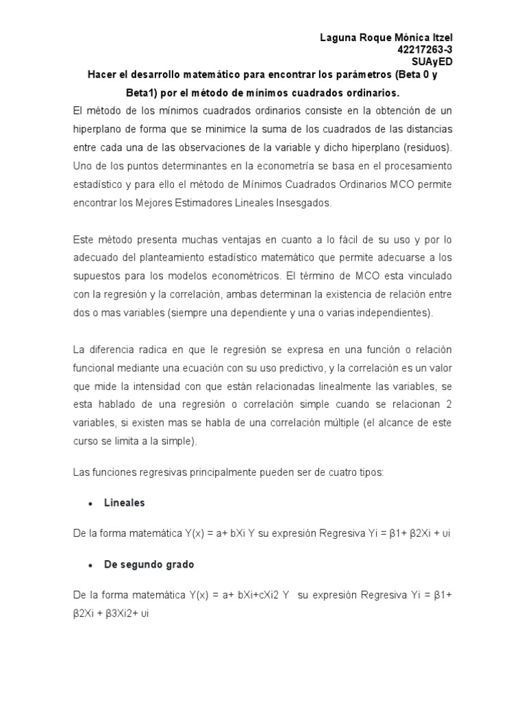 Documento | PDF | Mínimos cuadrados ordinarios | Econometría
