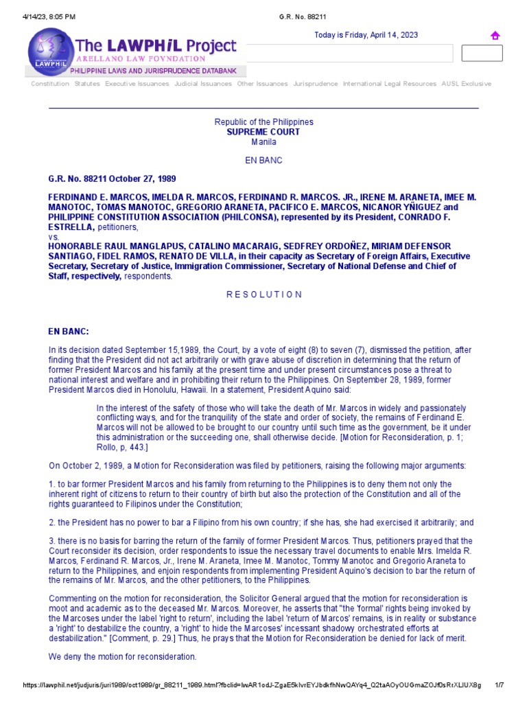 Ferdinand Marcos vs. Raul Manglapus | PDF | Article Two Of The United ...
