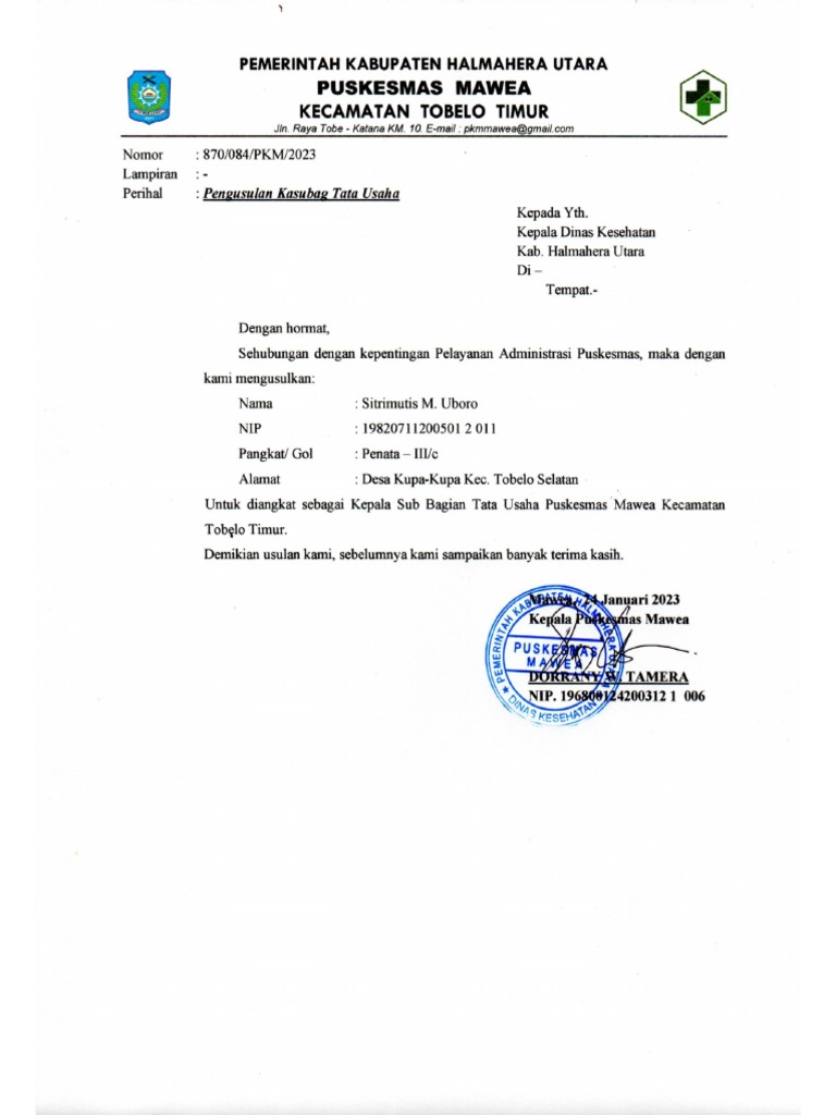 Surat Kasubag TU | PDF