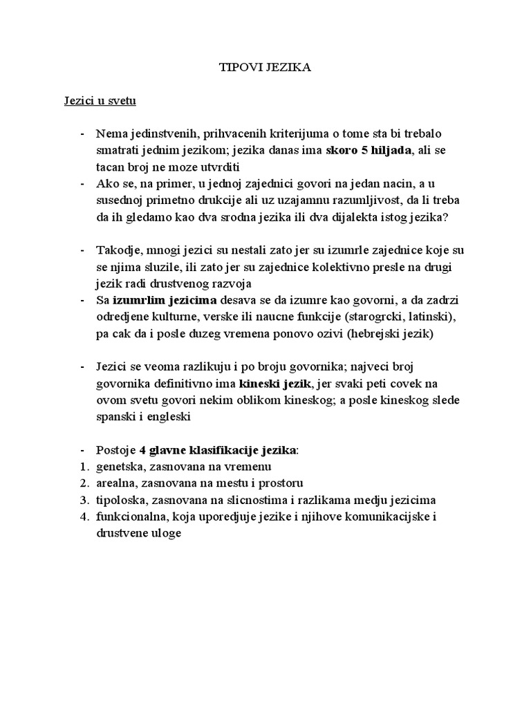 Lingvistika - Tipovi Jezika I Pismo | PDF