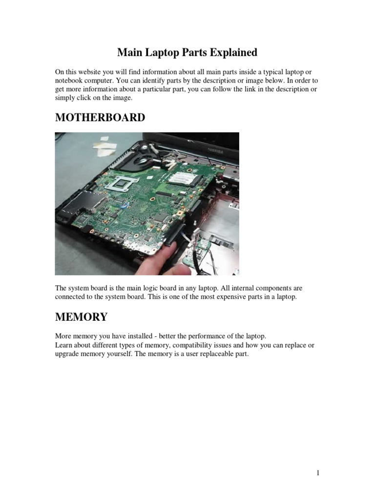 Main Laptop Parts Explained | PDF | Laptop | Computer Monitor