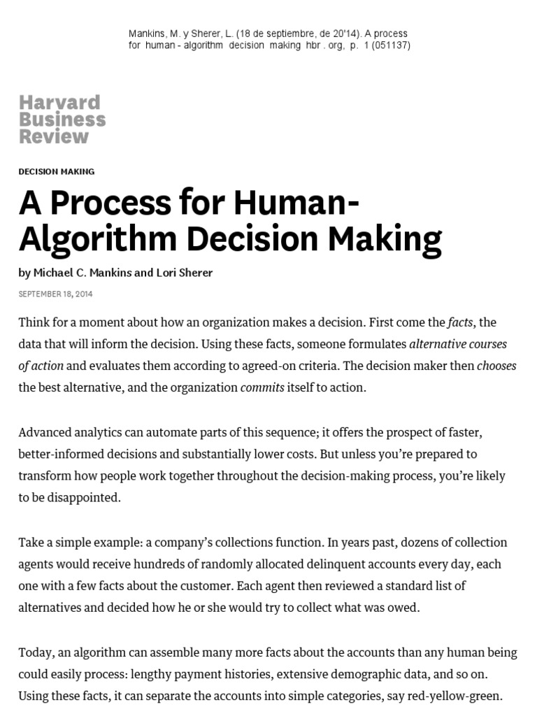 A Process For Human-Algorithm Decision Making: by Michael C. Mankins ...