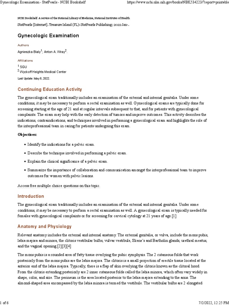 Gynecologic Examination - StatPearls - NCBI Bookshelf | PDF | Vagina ...