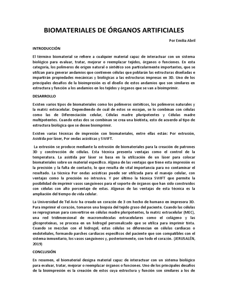 Biomateriales y Bioimpresión 3D | PDF | Biomaterial | Tejido (biología)