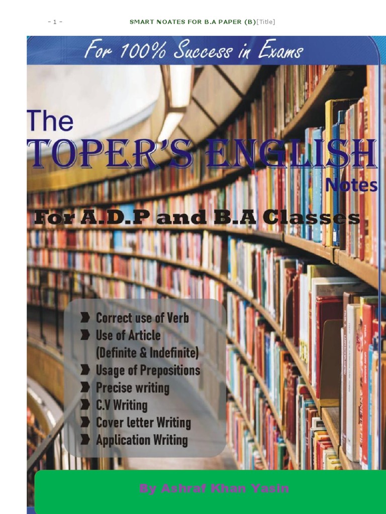 B.A. Paper Smart Notes on English | PDF | Grammatical Number | Plural