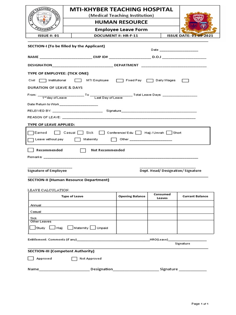 Employee Leave Form | PDF | Labor | Economies