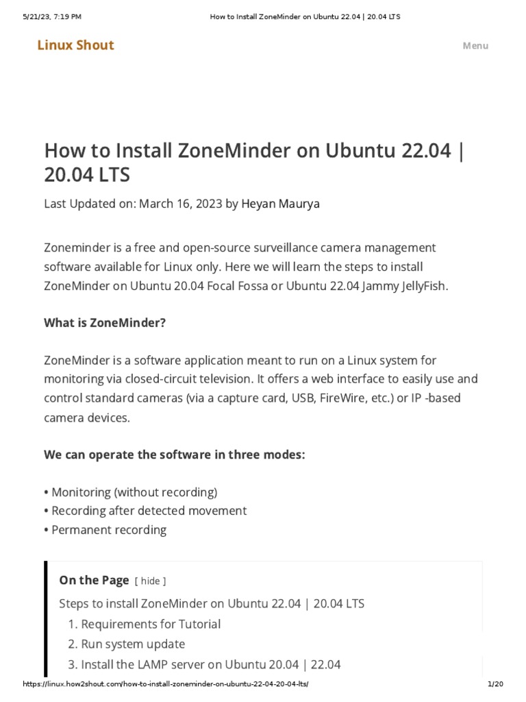 How To Install ZoneMinder On Ubuntu 22.04 - 20.04 LTS | PDF | Computers