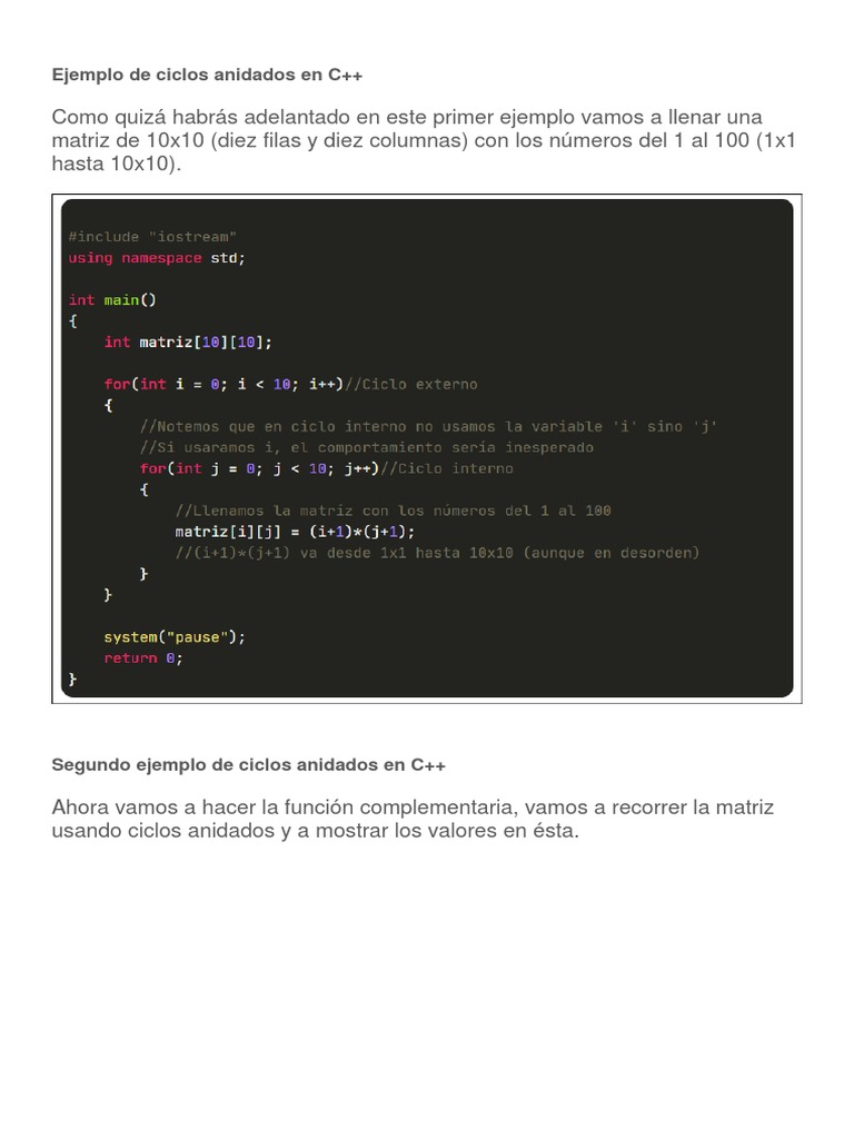 Ejemplo de Ciclos Anidados en C | PDF | Ciencia y matemáticas | Informática