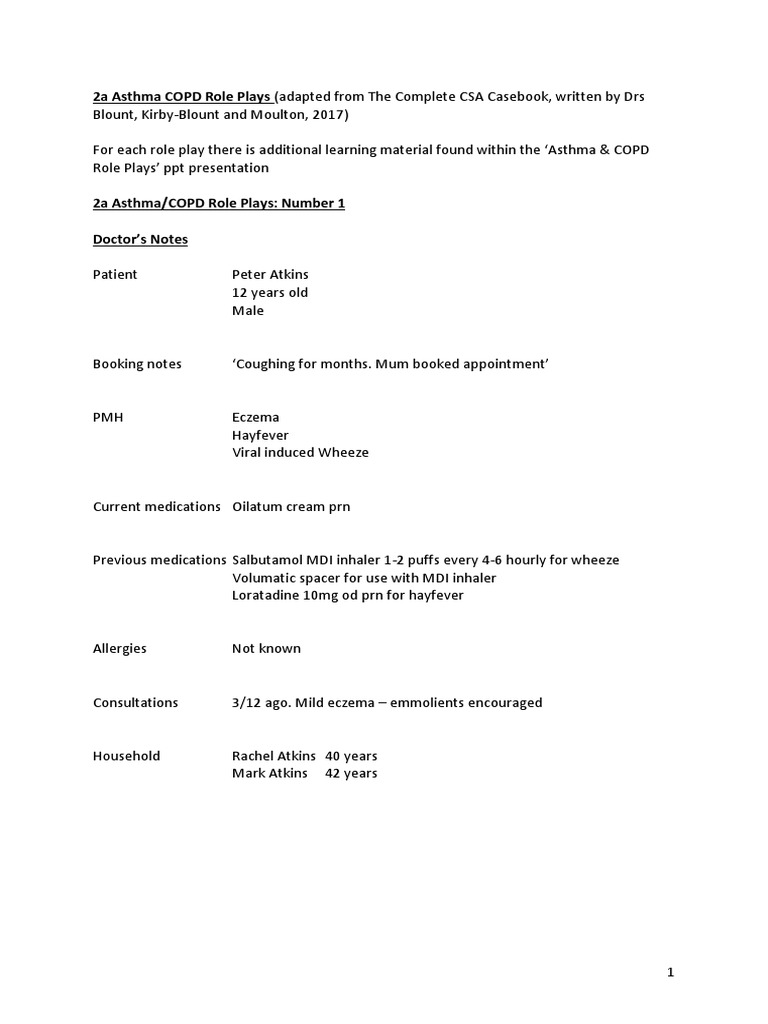 2a Asthma - COPD Role Plays | PDF | Asthma | Chronic Obstructive ...