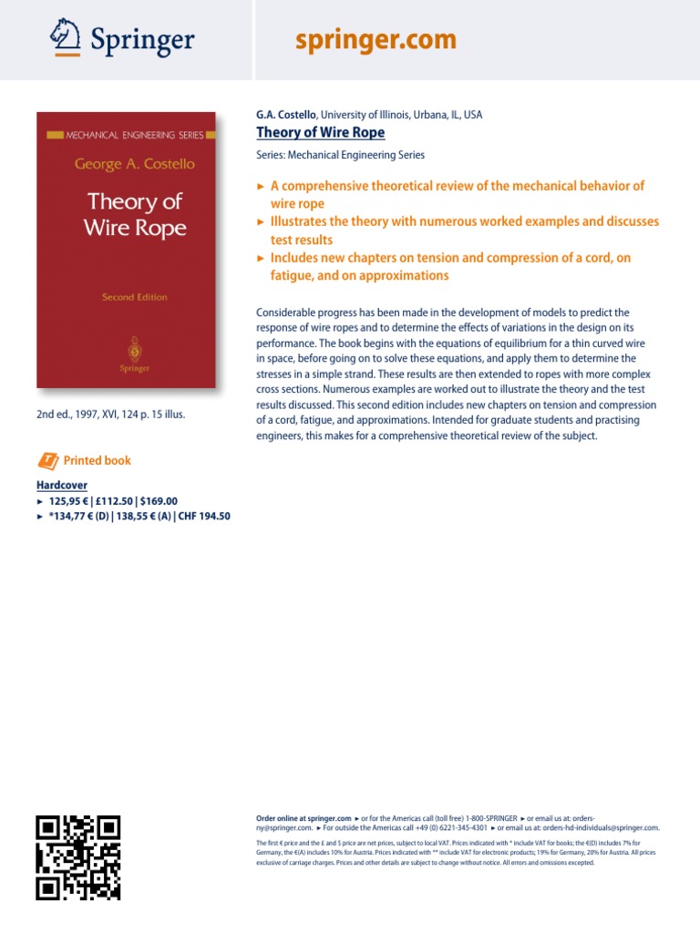 Theory of Wire Rope: 2nd Edition | PDF | Wire | Tension (Physics)