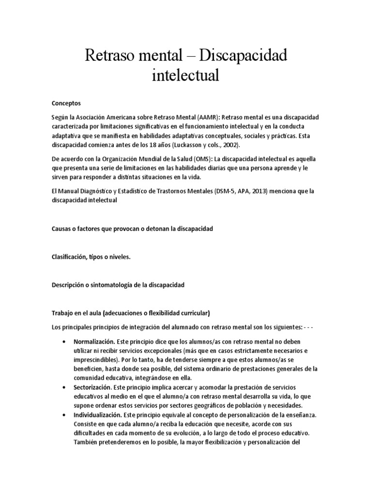 Retraso Mental: Definición y Educación | PDF | Discapacidad intelectual ...
